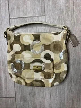 Coach | Bags | Coach Kristin Op Art Sequin Convertible Hobo Bag 486 Tan ...